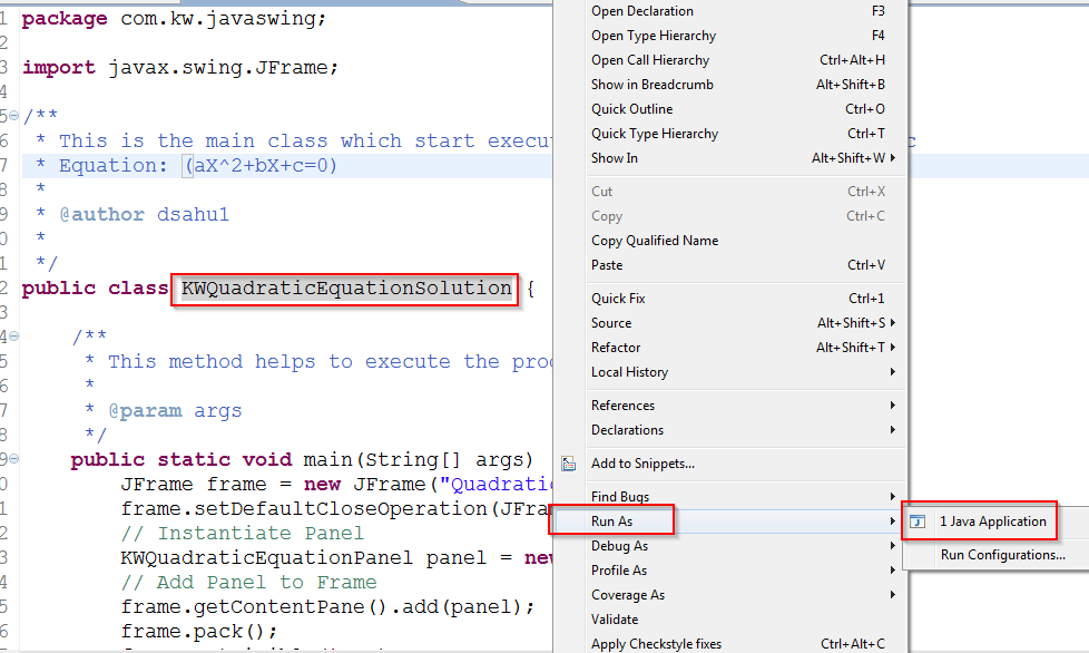 Java Program – Quadratic Equation Solution Application – Knowledgewala